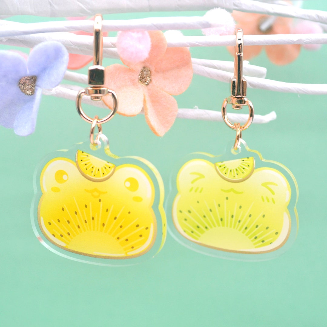 Kawaii Acrylic Kiwi Frog Charm - Cute Frog Keyring - Cute Acrylic Charm ...