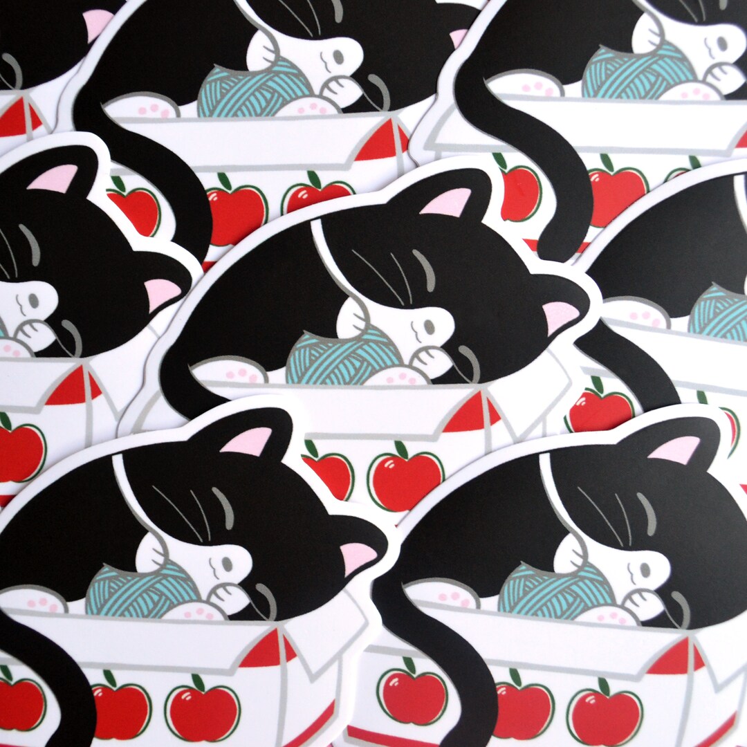 Apple Box Kitten Sticker - Vinyl Sticker - Kitten Sticker- Cat in a Box ...