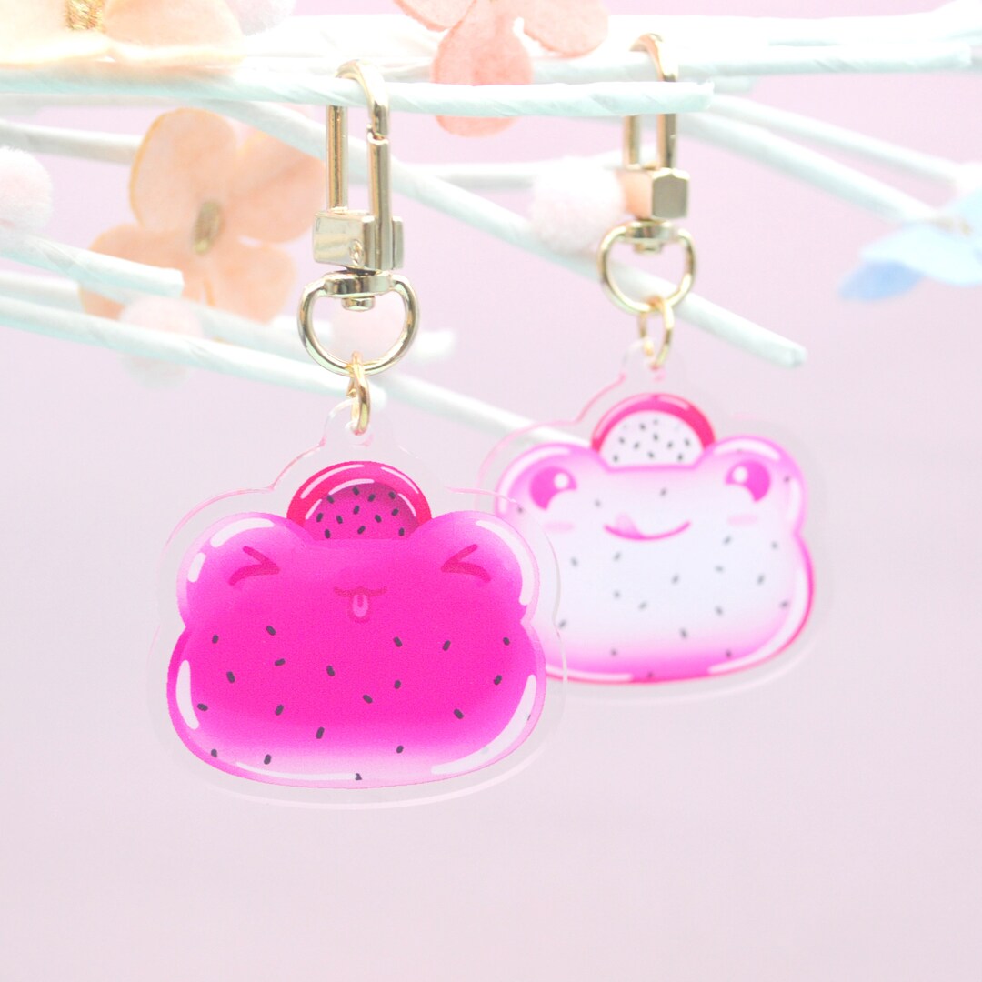 Kawaii Acrylic Dragon Fruit Frog Charm - Cute Frog Keyring - Cute ...