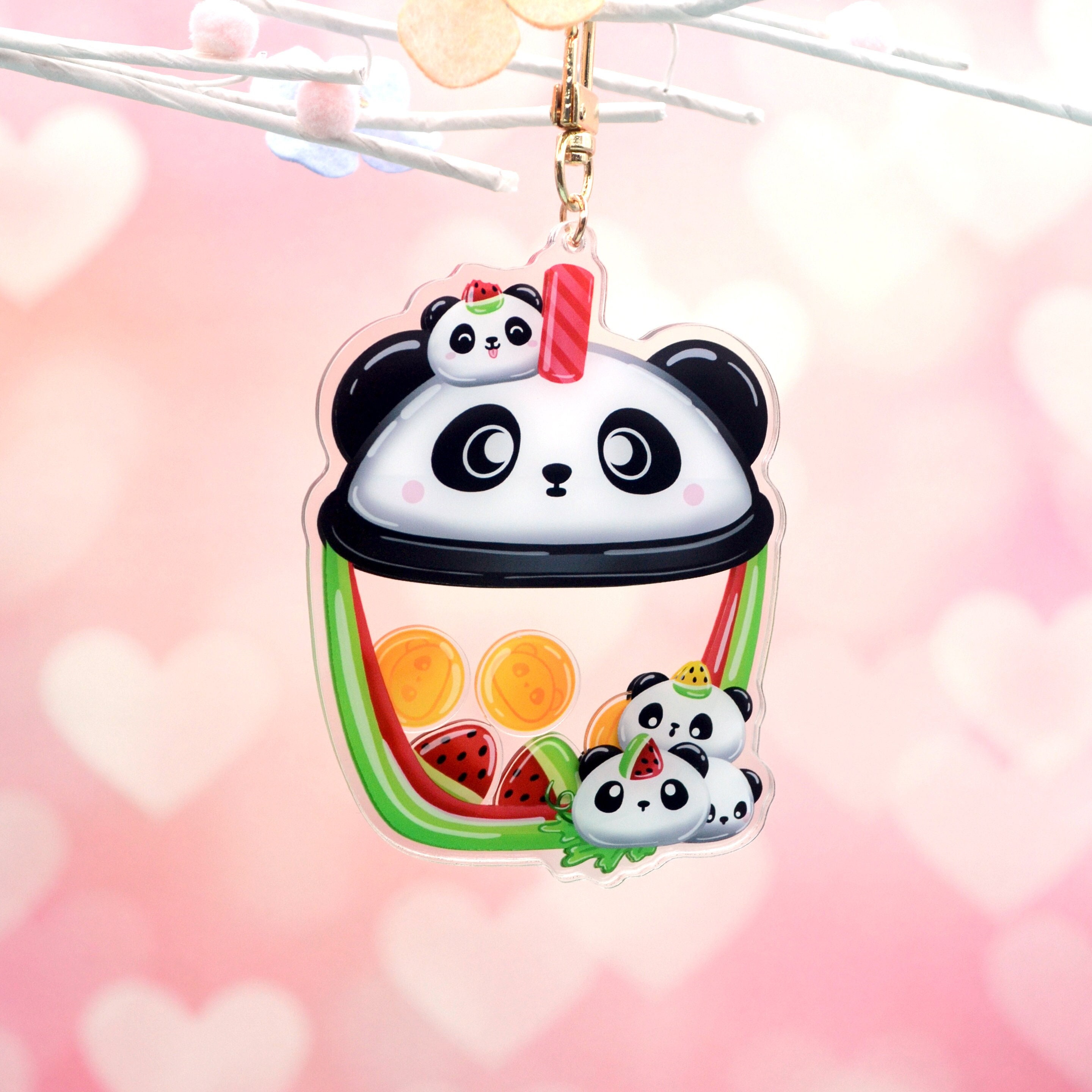 Cute Watermelon Panda Boba Shaker Key Charm / Kawaii Key Accessories ...