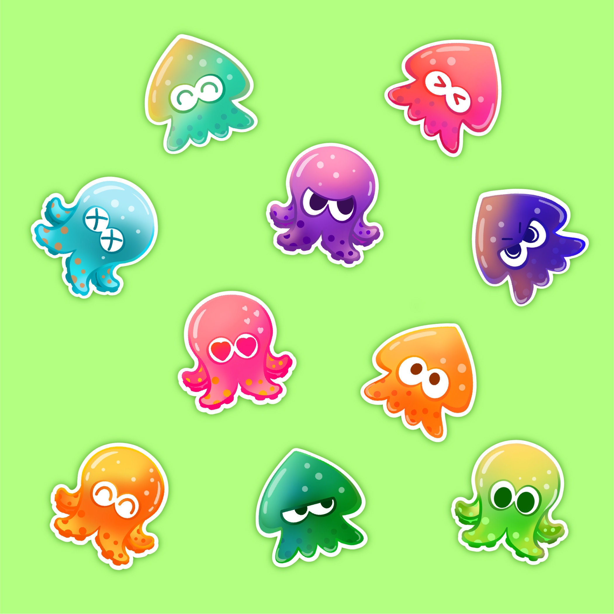 Squid Vinyl Stickers - Octopus Vinyl Stickers - Mini Stickers - Inkling ...