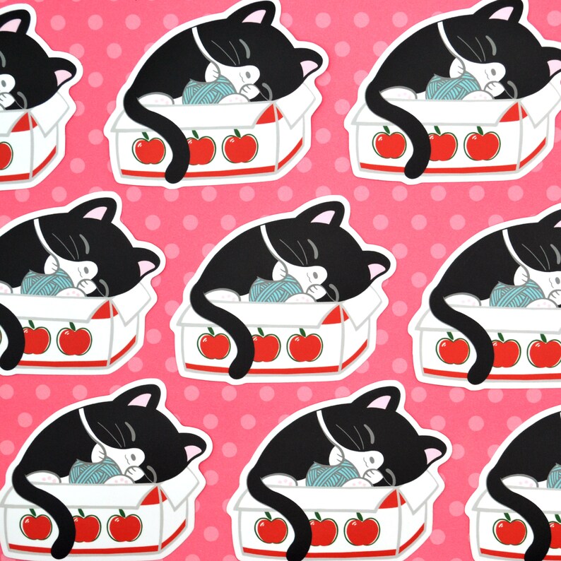 Apple Box Kitten Sticker - Vinyl Sticker - Kitten Sticker- Cat in a Box ...