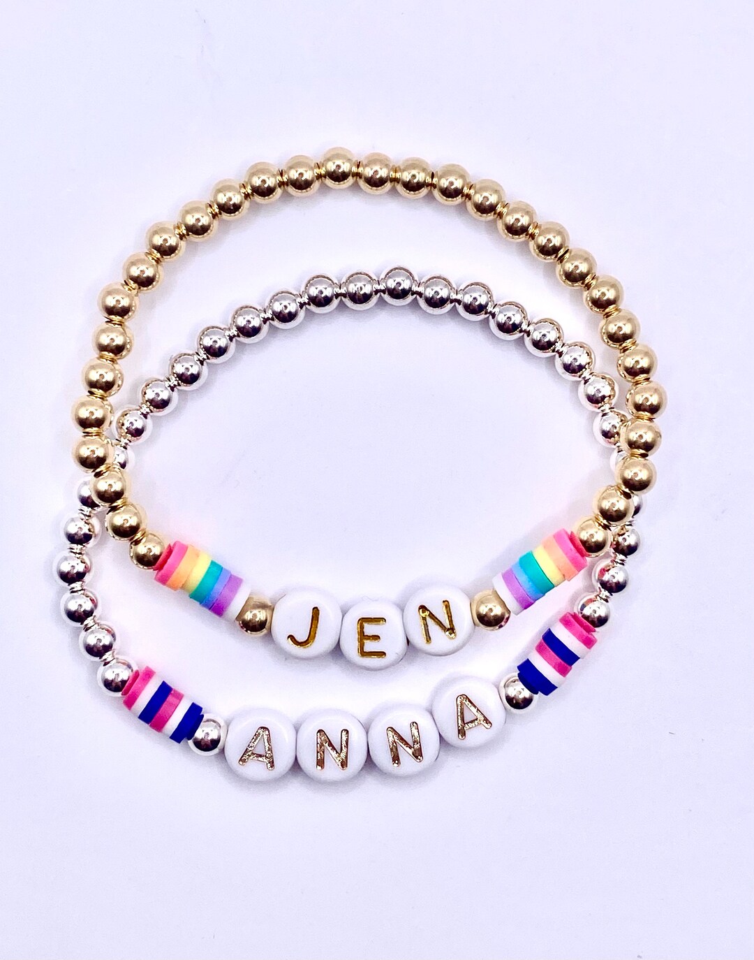 Heishi Gold Filled Bead Name Bracelet Bracelet mot - Etsy France