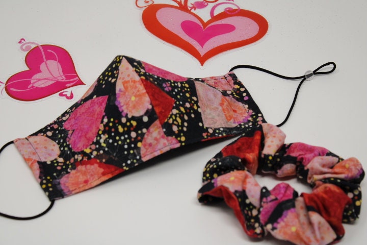Valentine Face Mask, Red and Pink Hearts Face Mask, Handmade, Washable ...