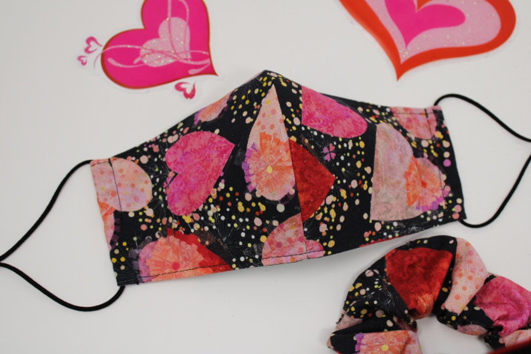 Valentine Face Mask, Red and Pink Hearts Face Mask, Handmade, Washable ...