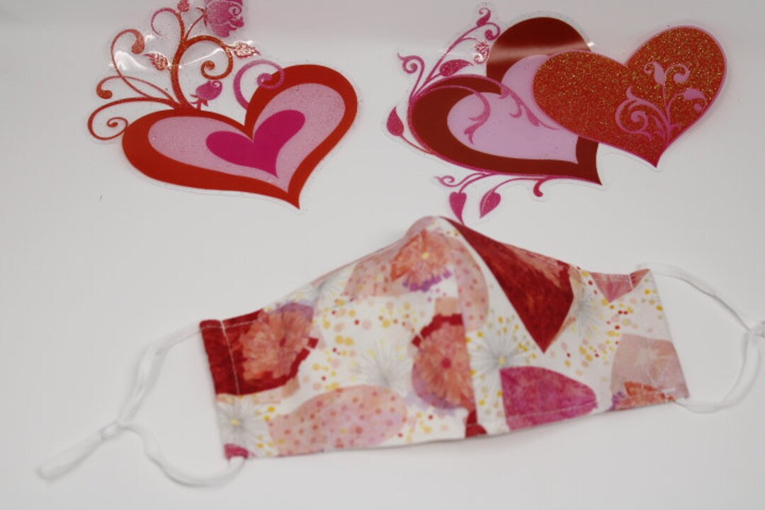 Valentine Face Mask, Hearts Face Mask, Handmade, Washable, Reusable ...