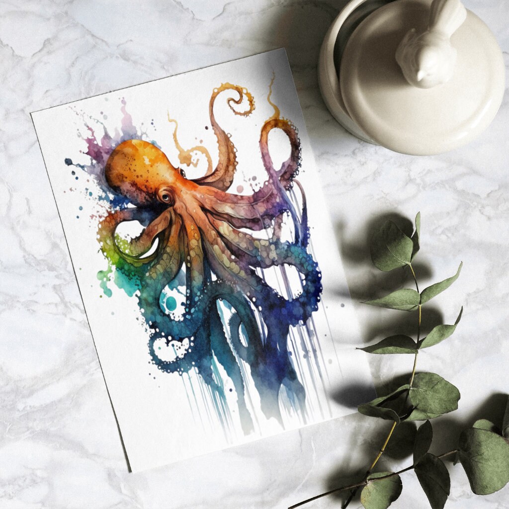 Water Color Octopus Digital Print - Etsy