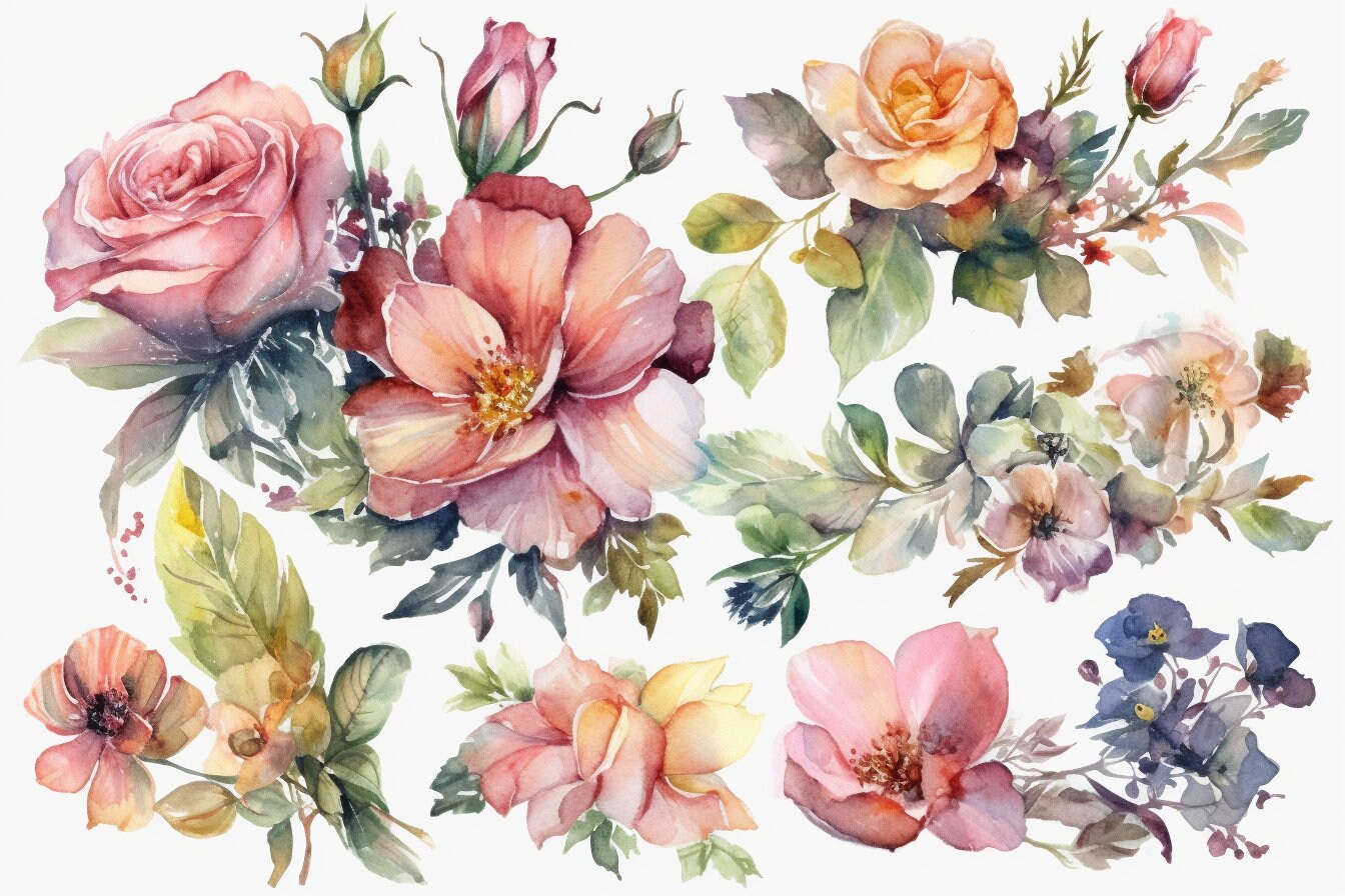Water Color Floral Clipart Pack - Etsy