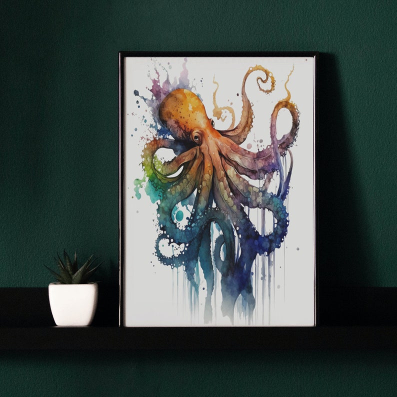 Water Color Octopus Digital Print - Etsy