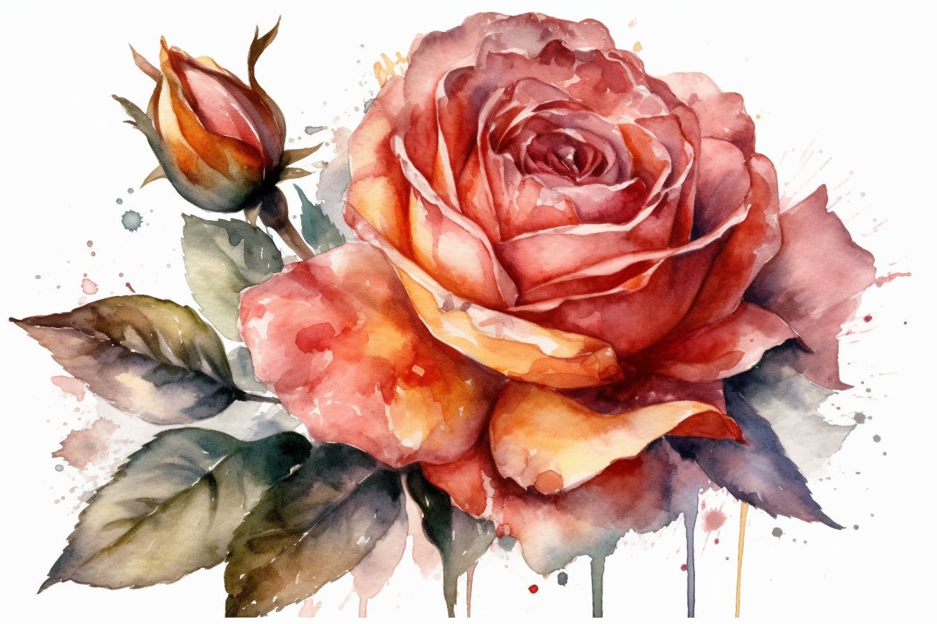 Water Color Rose Clipart PNG Pack - Etsy
