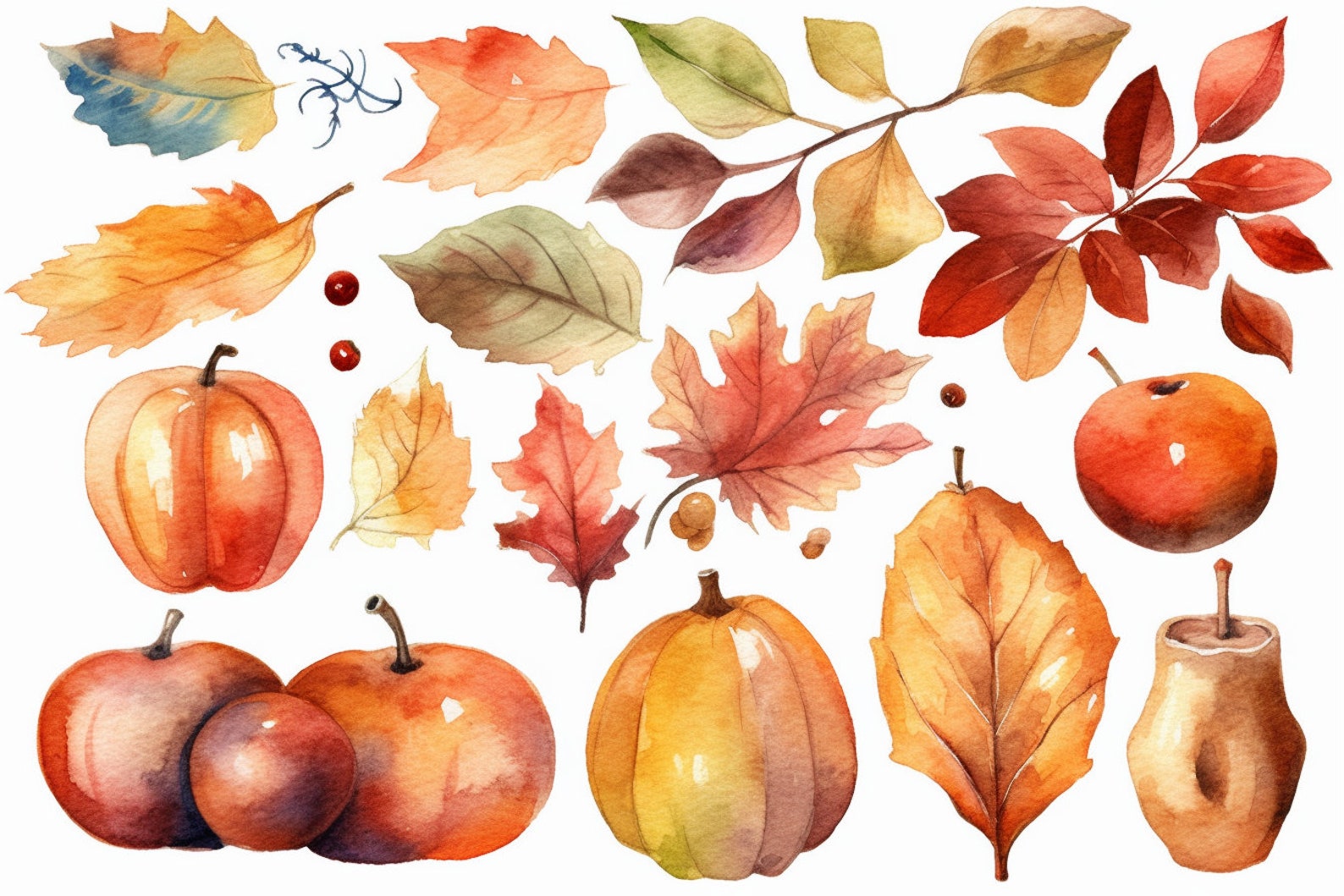 Water Color Fall Themed Clipart Pack - Etsy