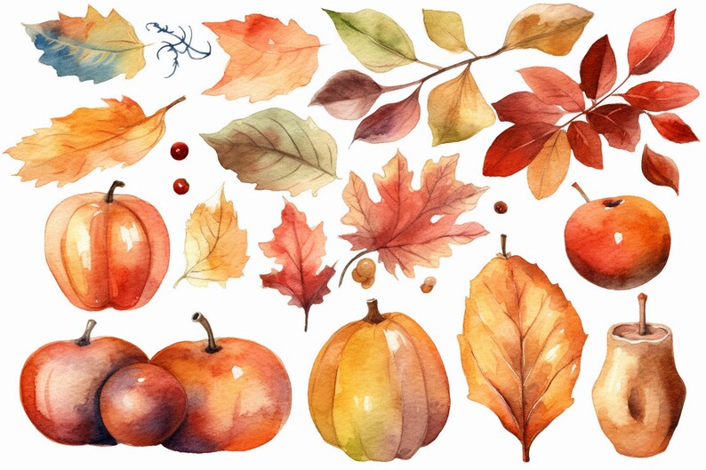 Water Color Fall Themed Clipart Pack - Etsy