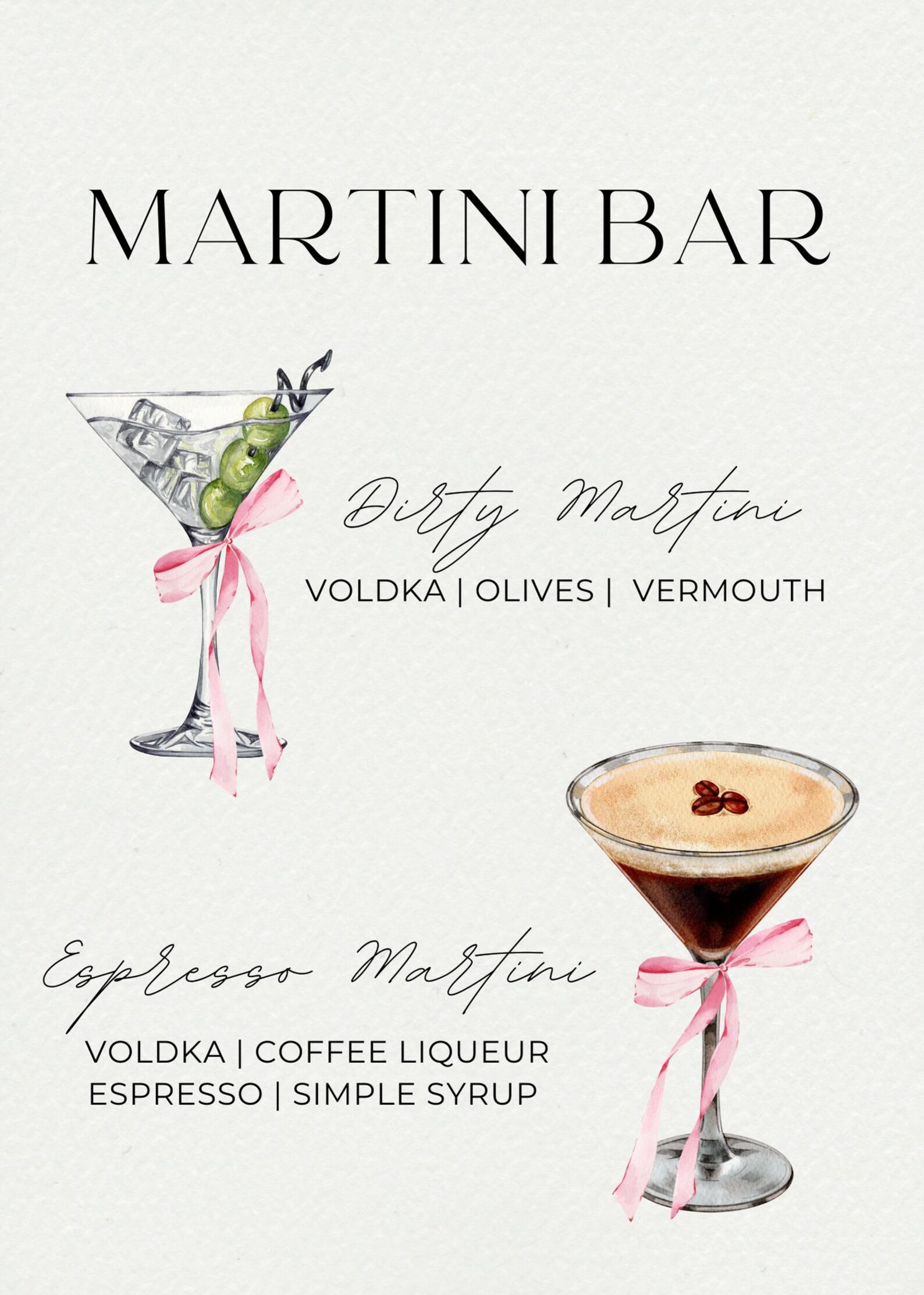 Coquette Martini Bar Menu , Canva Download - Etsy