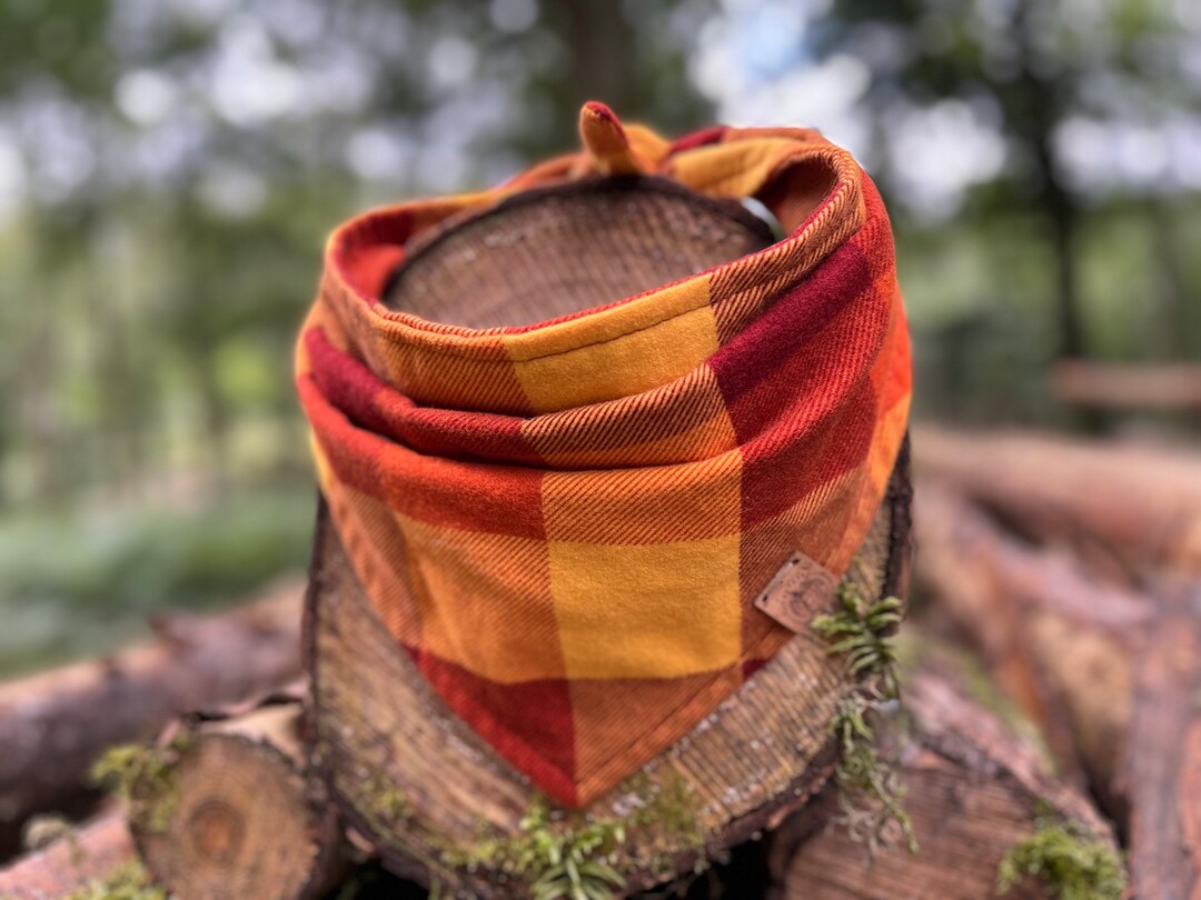 Huckleberry Orange and Yellow Plaid Dog Bandana Dog Bandana Durable Dog ...