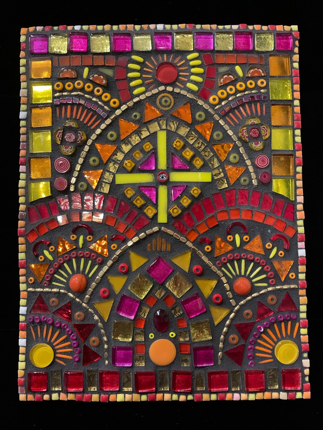 Mixed Media Mosaic doodle in Orange and Yellow - Etsy