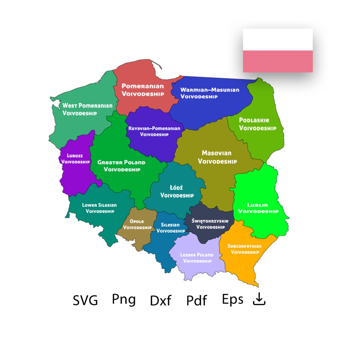 Regions Poland Provinces of Poland Map SVG, Vector Map of Poland Map in ...