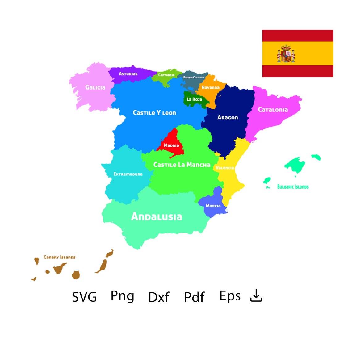 Spain Regions Map SVG, Vector Map of Spain Map in AI Format,pdf,dxf - Etsy
