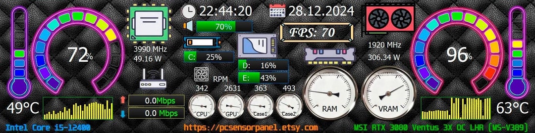 Skin (sample) for Aida64 Secondary Display (screen) 1920*480 #001 - Etsy