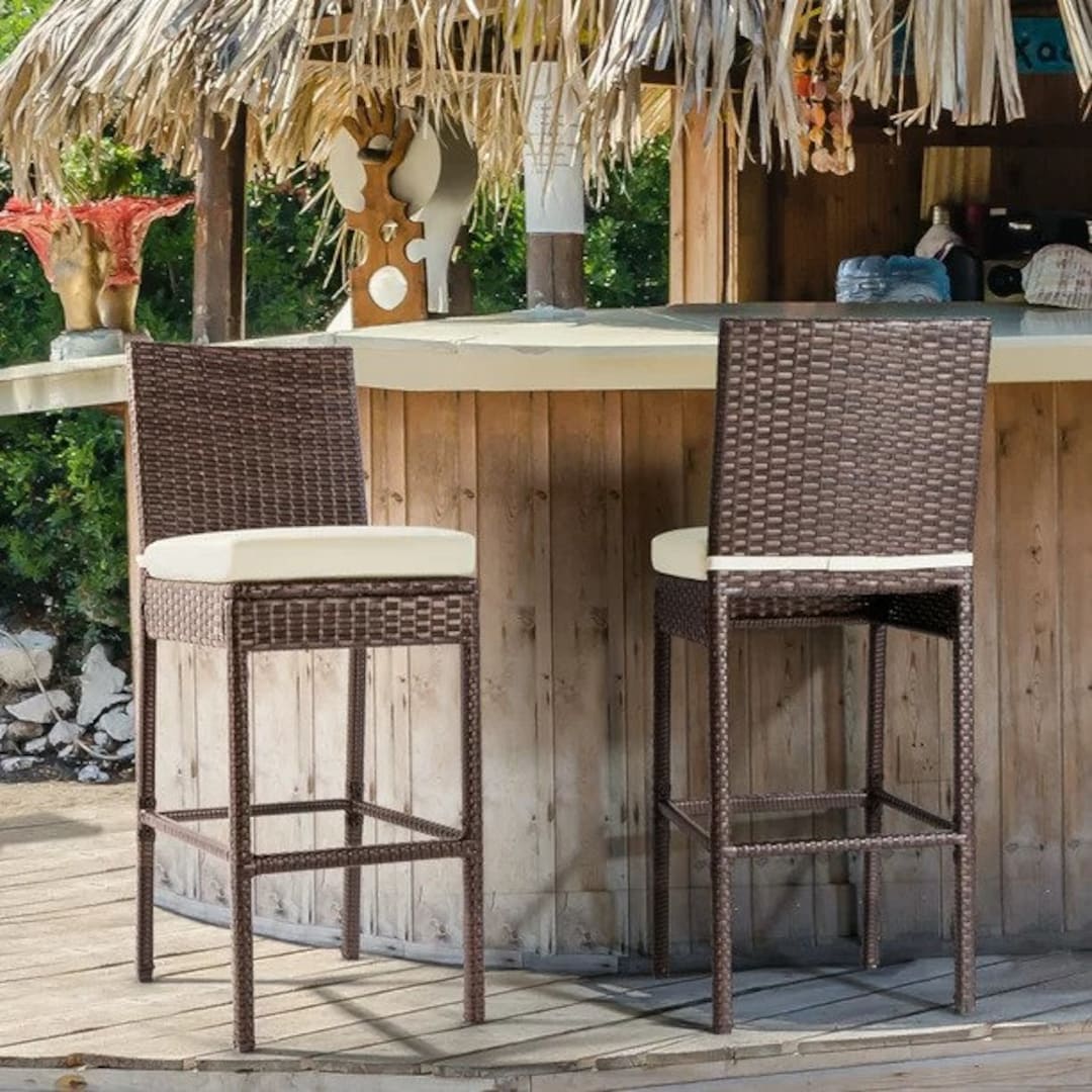 Outdoor Bar Stools Wicker Patio Stools & Bar Chairs Set of 2 - Etsy