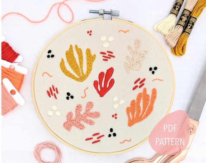 Sea Turtle & Coral Reef Fish Embroidery Pattern PDF for Download ...