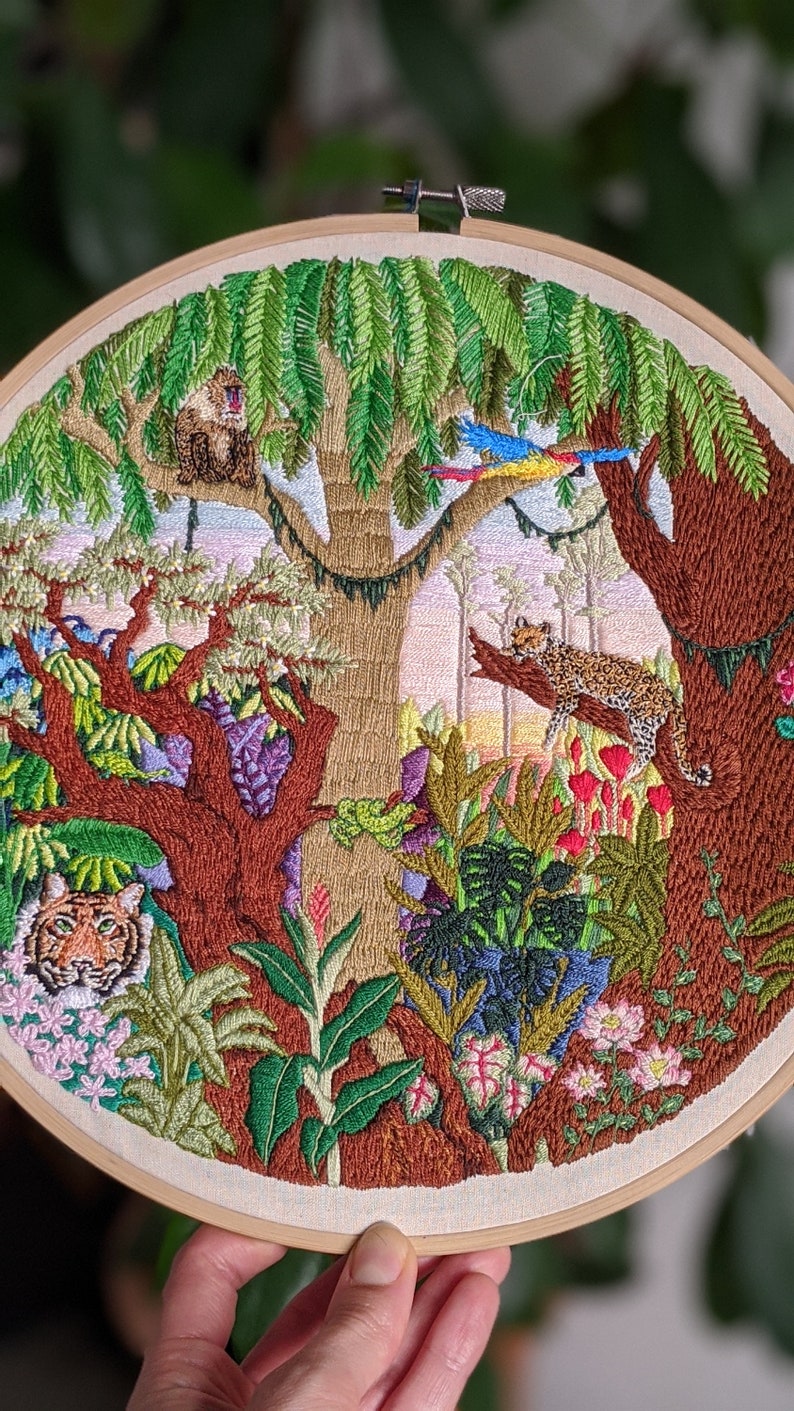 Jungle Embroidery Pattern PDF Tiger Embroidery Landscape - Etsy