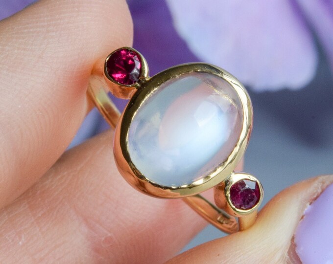 Antique Victorian Moonstone Ruby Trilogy Ring 9 Carat Gold - Etsy