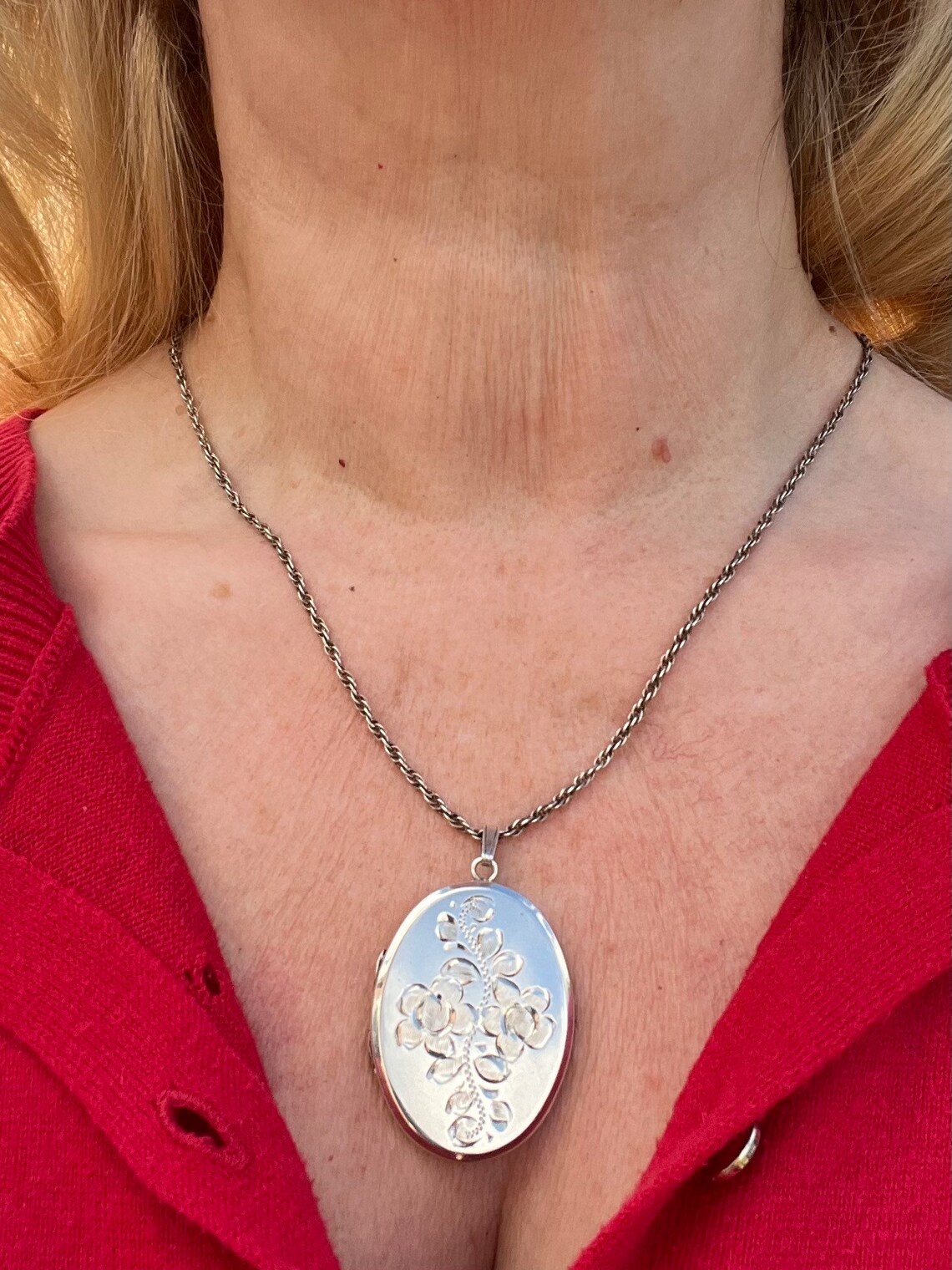 Vintage Large Floral Oval Silver Picture Locket - Etsy