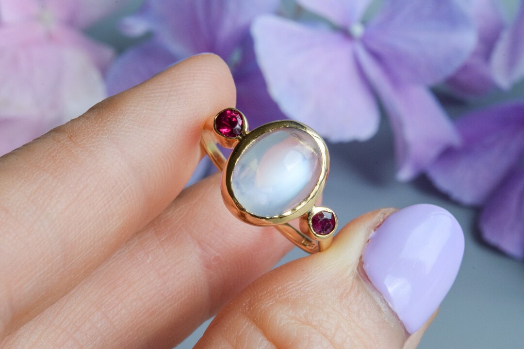 Antique Victorian Moonstone Ruby Trilogy Ring 9 Carat Gold - Etsy