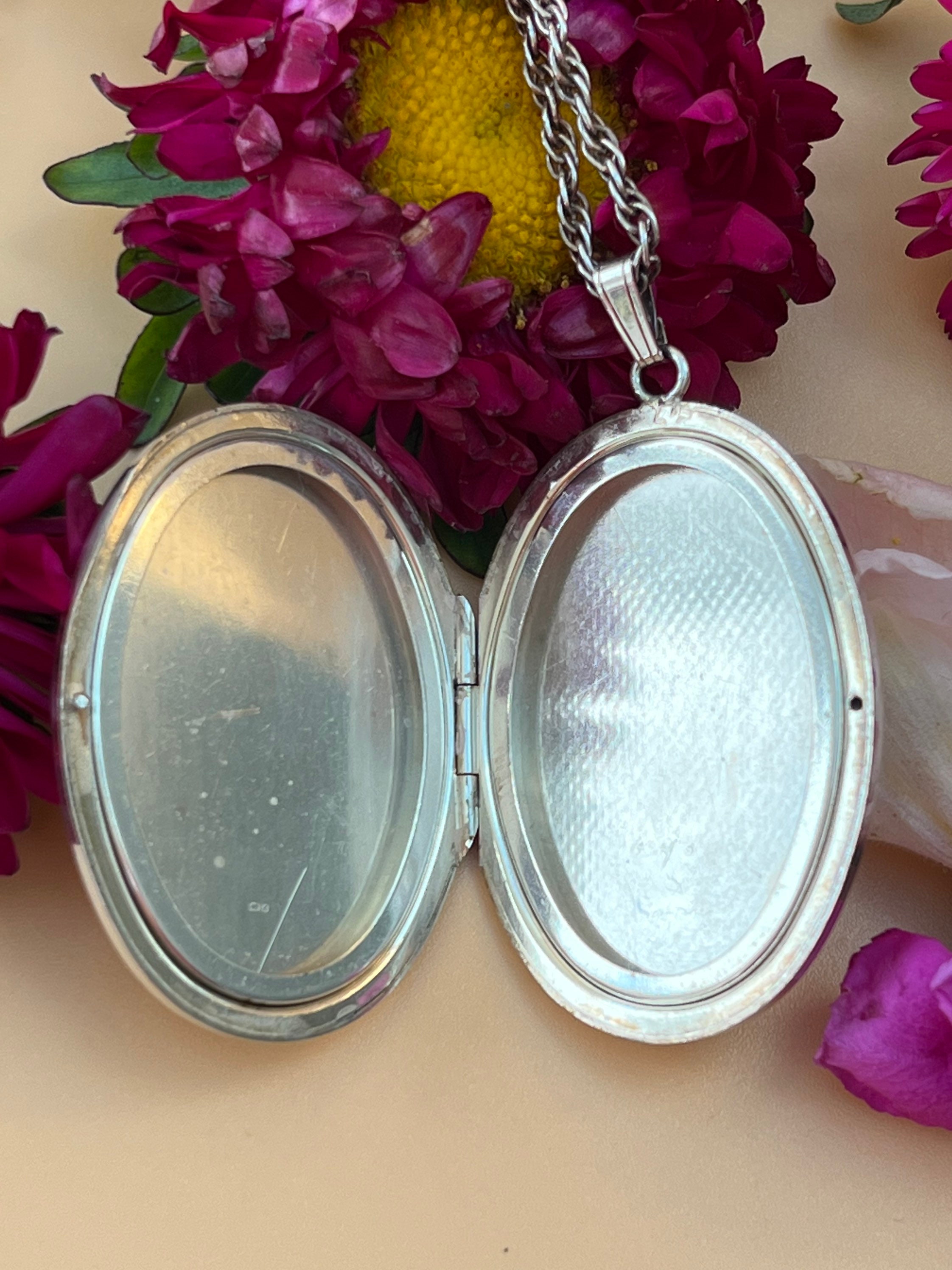 Vintage Large Floral Oval Silver Picture Locket - Etsy