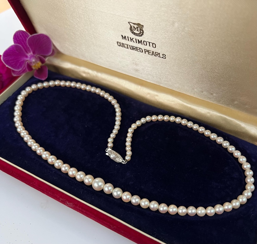 Antique Art Deco Mikimoto Graduated Pearl Necklace Silver Clasp 45cm - Etsy
