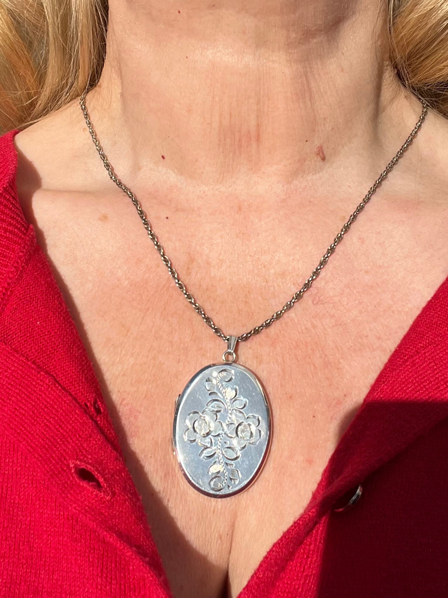 Vintage Large Floral Oval Silver Picture Locket - Etsy