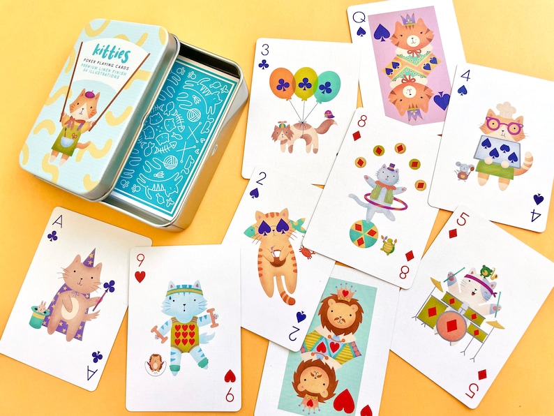 Cat Playing Cards Illustrated Poker Card Deck High Quality Linen Finish ...