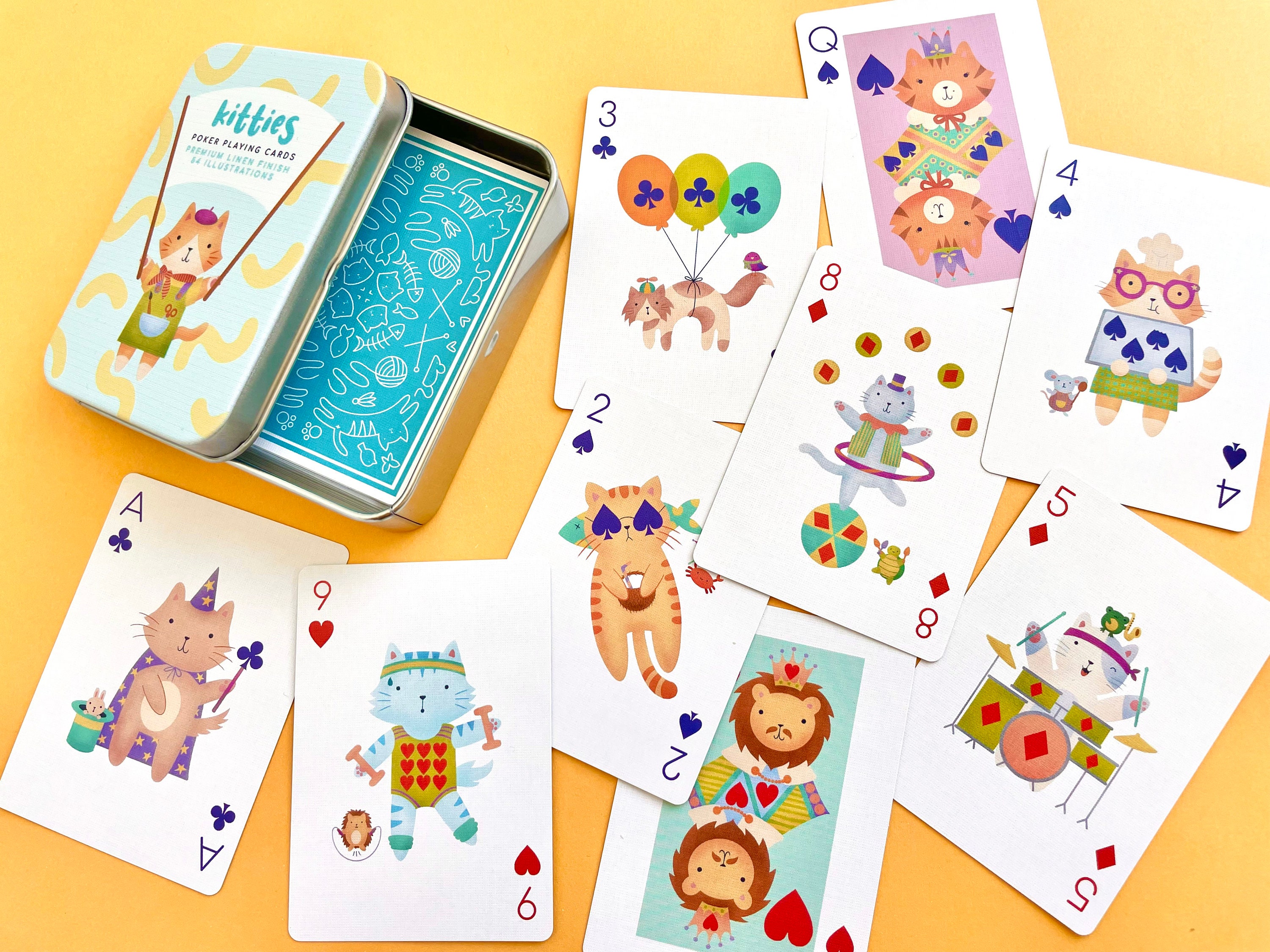 Cat Playing Cards Illustrated Poker Card Deck High Quality Linen Finish ...