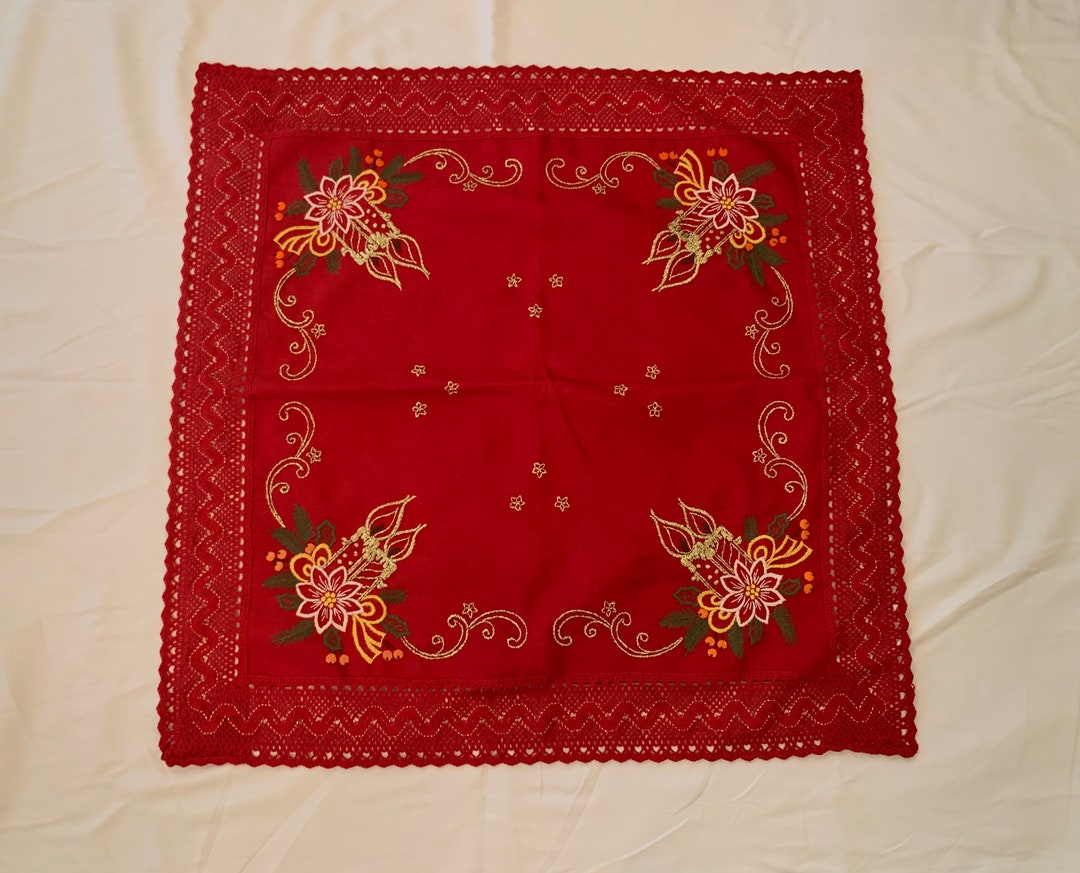 Red Square Tablecloth With Gold Candles and White Flowers - Etsy