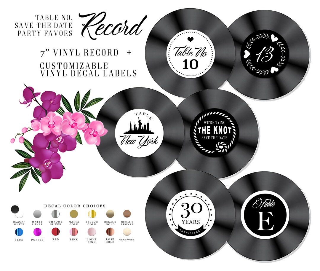 7" Vinyl Record + 4" Customizable Vinyl Decal Label - Table Numbers ...