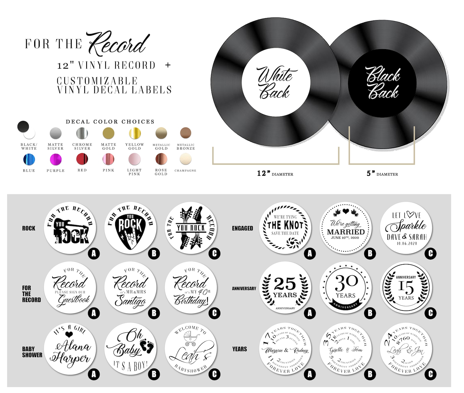 12 Vinyl Record 5 Customizable Vinyl Decal Label - Etsy