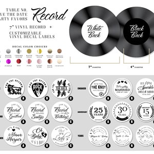 7" Vinyl Record + 4" Customizable Vinyl Decal Label - Table Numbers ...
