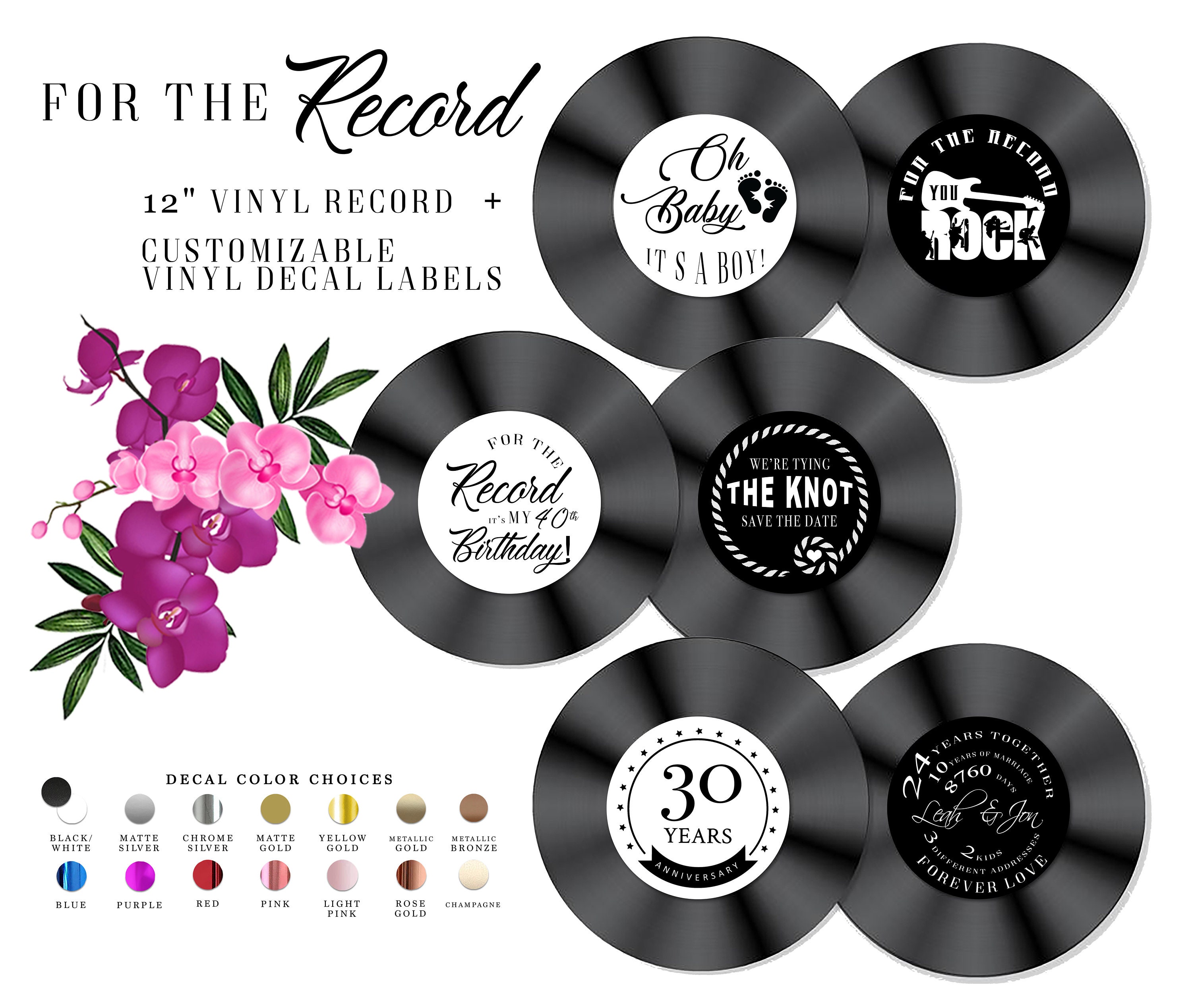 12 Vinyl Record 5 Customizable Vinyl Decal Label | Etsy