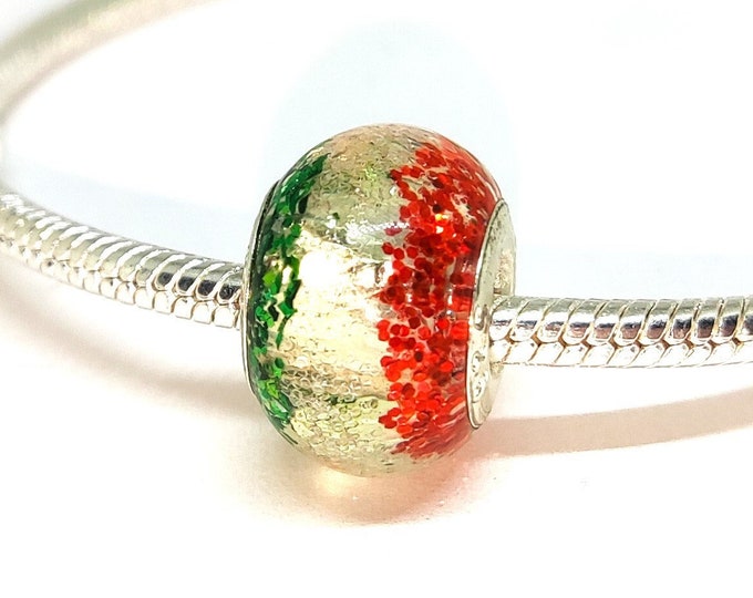 Pandora Style Charm Bead Italian Flag, Green-white-red Sequins ...