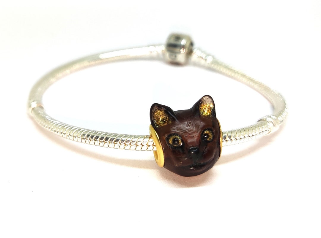 Cat Charm, Handmade Unique Cathead Charmbead, Kitten Bead Fits European ...