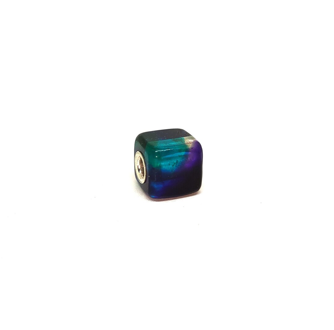Cube Charm Bead With Silver Core, Handmade Rare Square Charm for ...