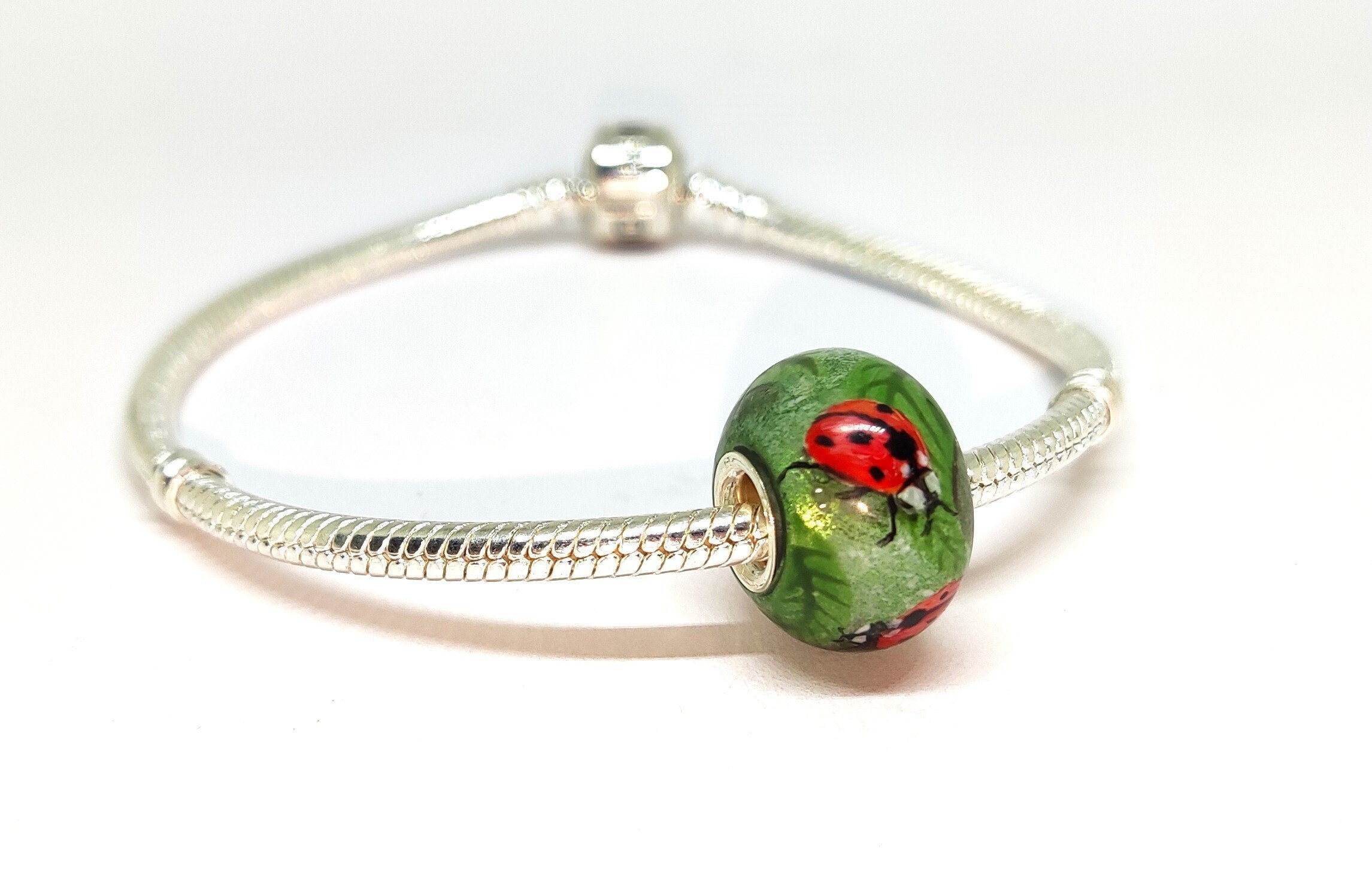 Ladybug Bead Handpainted, Pandora-style Charms, 3 Ladybugs on 1 Charm ...