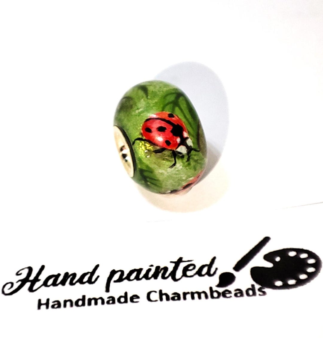 Ladybug Bead Handpainted, Pandora-style Charms, 3 Ladybugs on 1 Charm ...