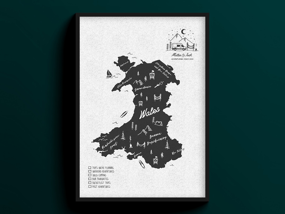 Wales National Parks and ANOB Cork Pin Board Map Personalised Road Trip ...