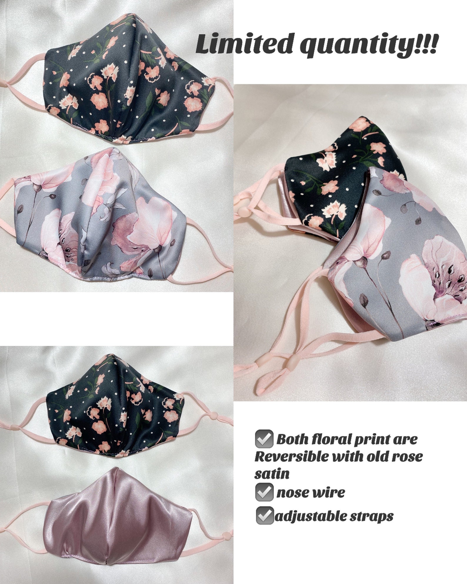 Silky Satin Classy Face masks 2layers with nose wire and | Etsy