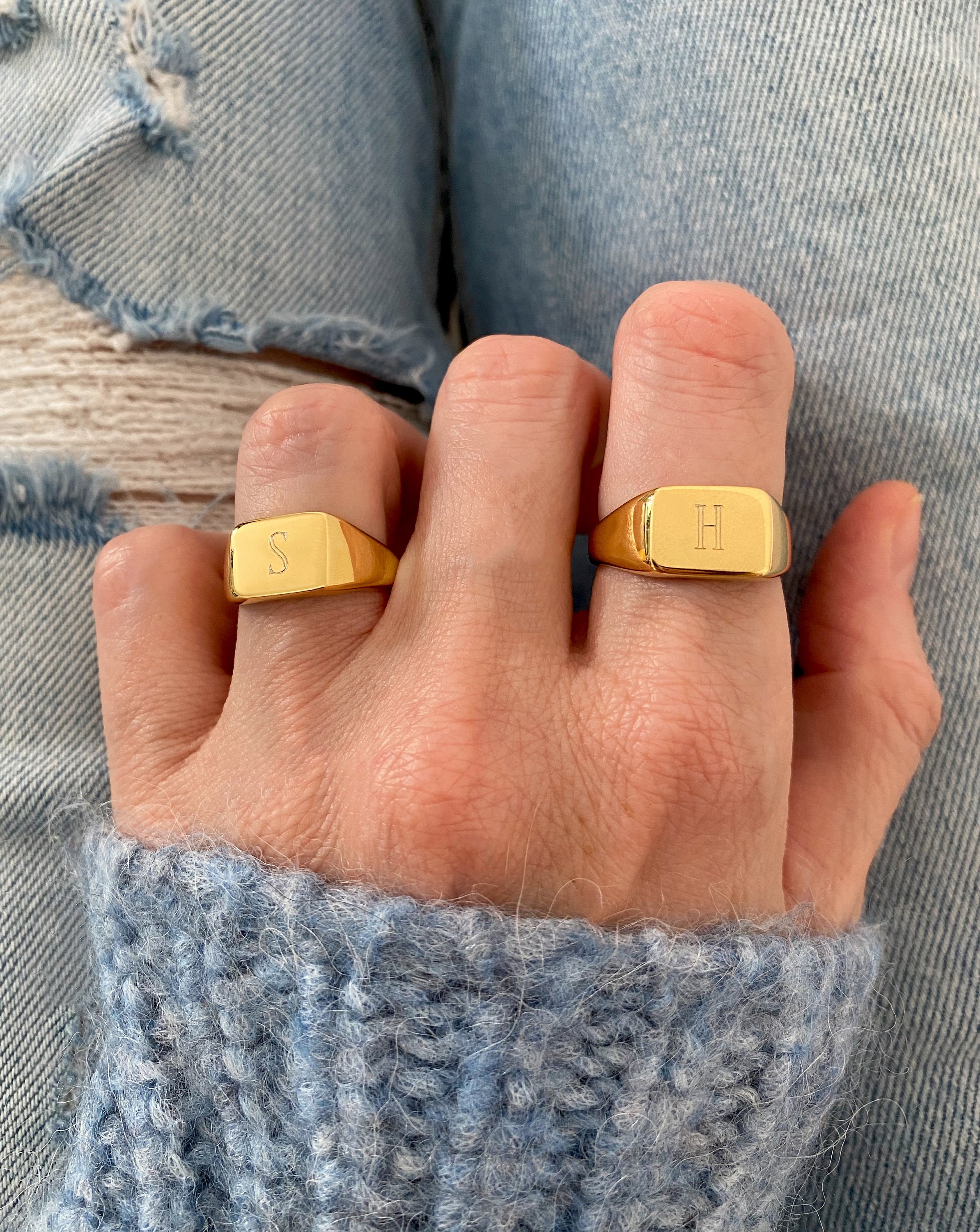 Engraving Signet Ring Customizable Unisex Ring Gift Initial | Etsy UK