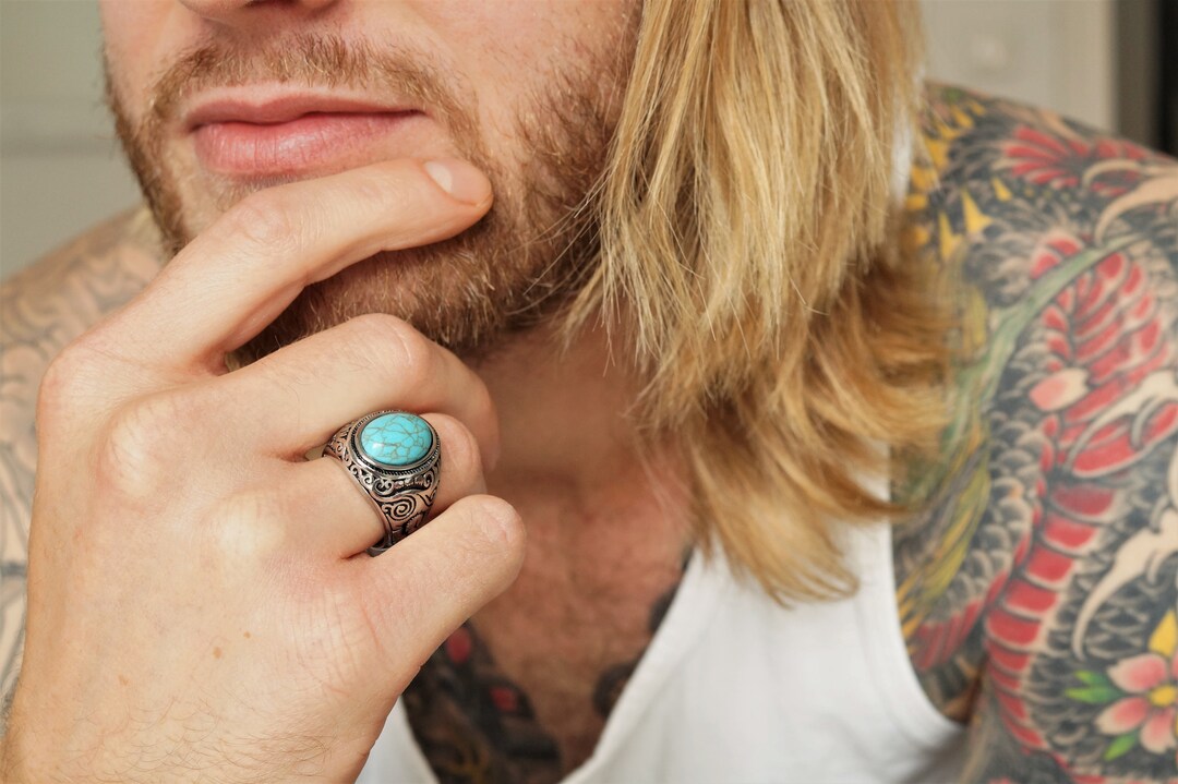 Howlite Ring Vintage Men's Ring Statement Antique Look Birthstone ...