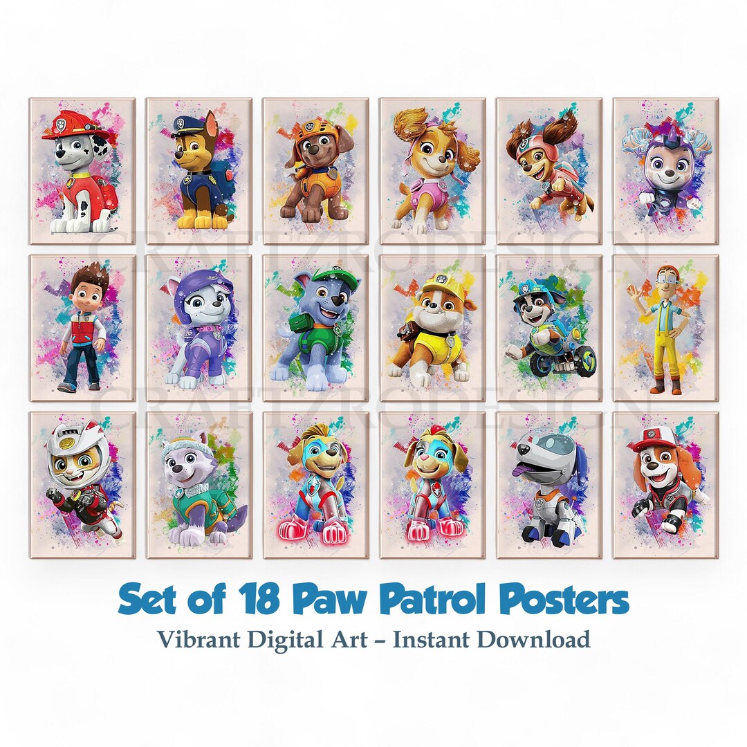 Paw Patrol Set of 18 Aesthetic Posters Perfect Gift for Boy Rooms and ...