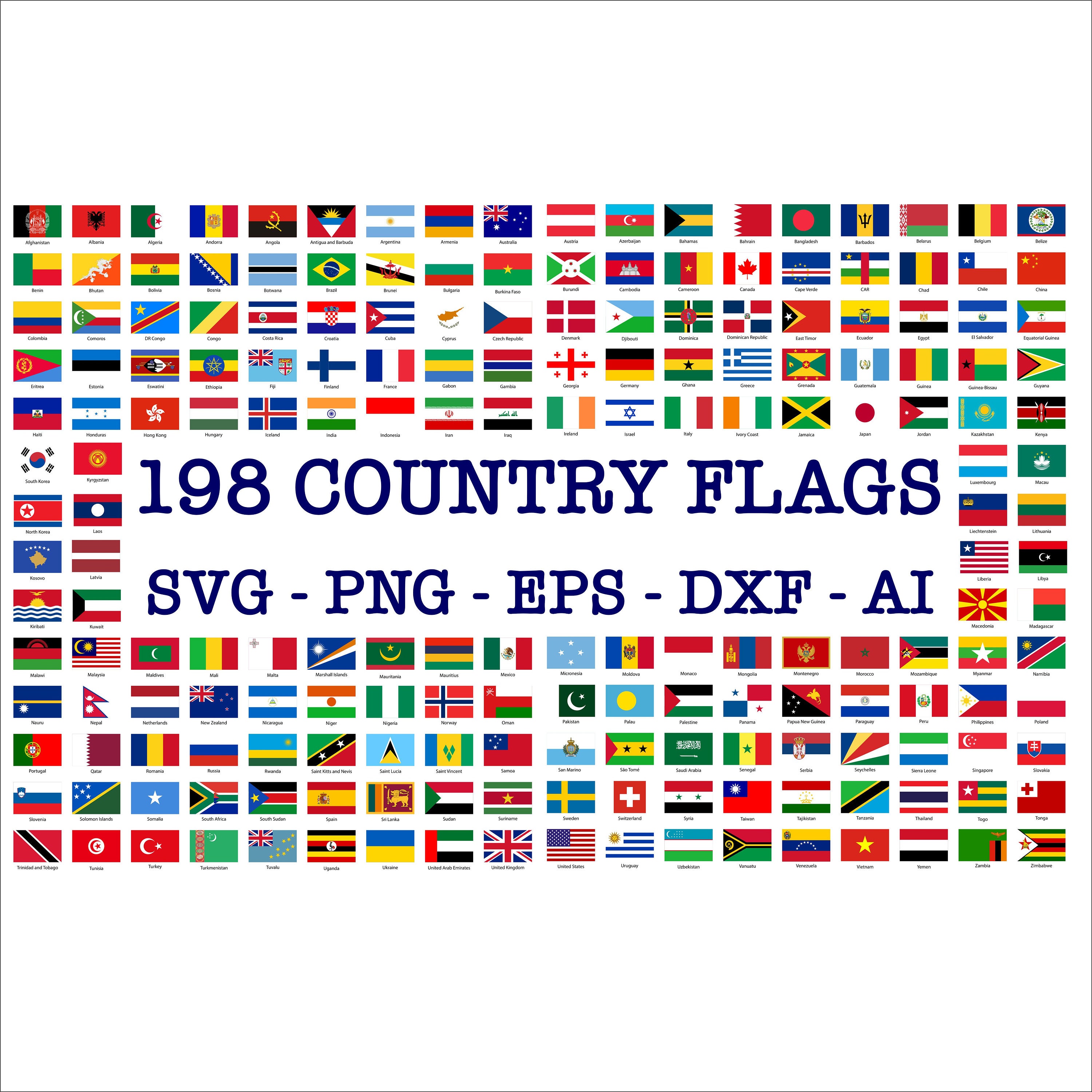 198 Country Flag SVG Flags of Nations SVG World SVG Clip - Etsy UK