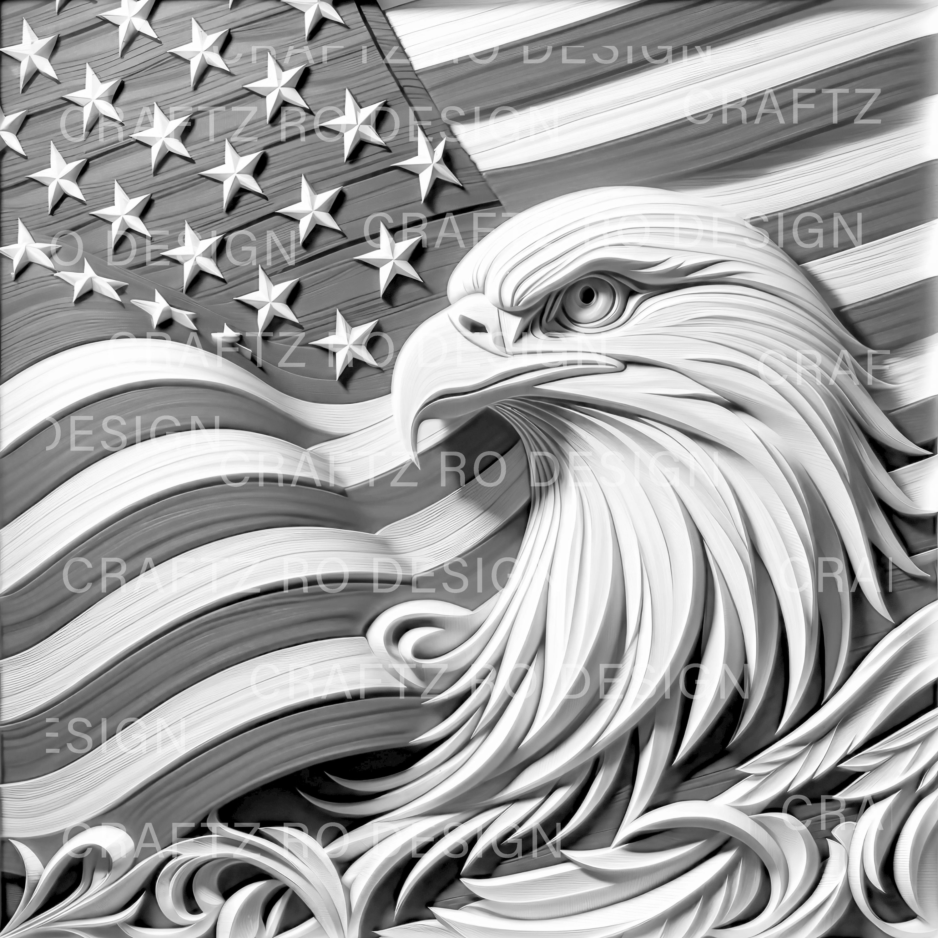 Eagle American Flag Laser Engrave File | 3D Illusion PNG (digital File ...